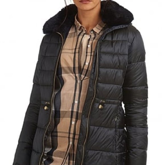 Barbour | Jackets & Coats | Barbour Angus Quilt Faux Fux Coller Black ...
